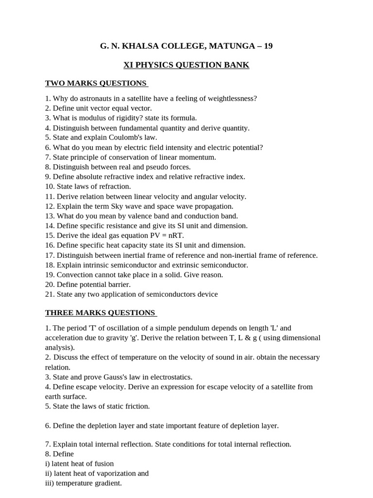 Xi Physics Question Bank 2025 | PDF | Waves | Velocity