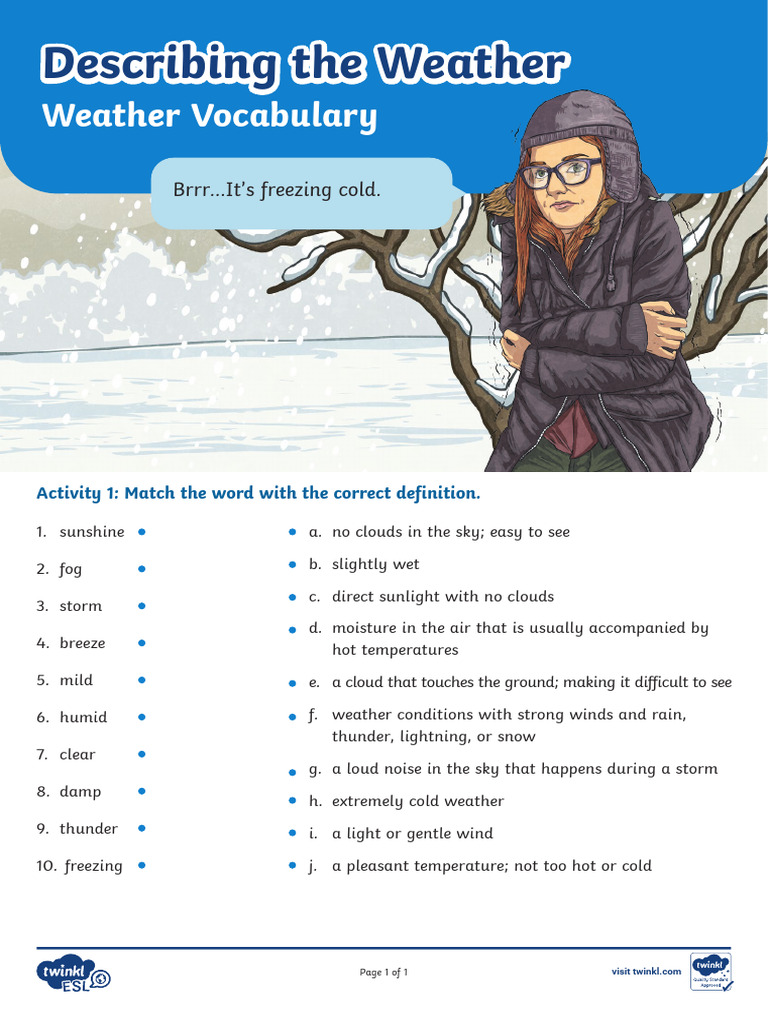 ESL Weather Vocabulary Guide | PDF | English As A Second Or Foreign ...