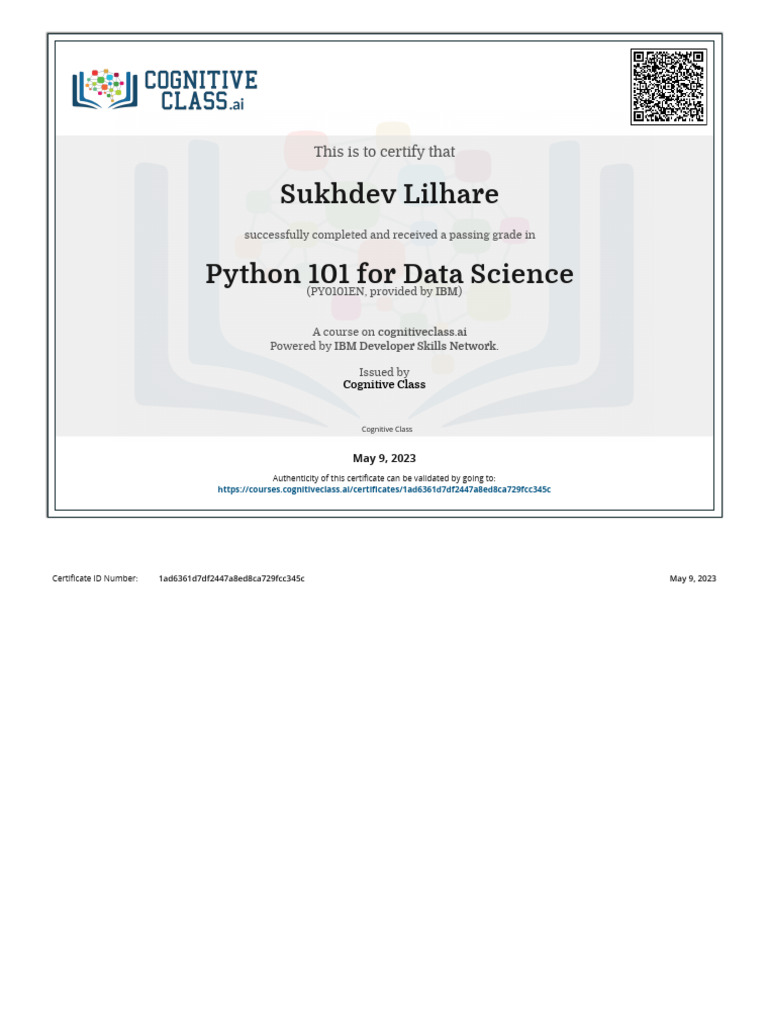 IBM PY0101EN Certificate - Cognitive Class | PDF