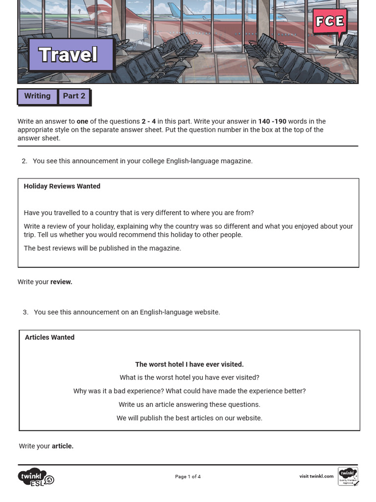 T e 1726473150 b2 First Fce Writing Part 2 Travel Article Review Story ...