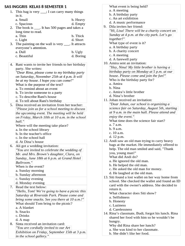 Sas Inggris Kelas 8 Semester 1-2 Kolom | PDF | Eagle