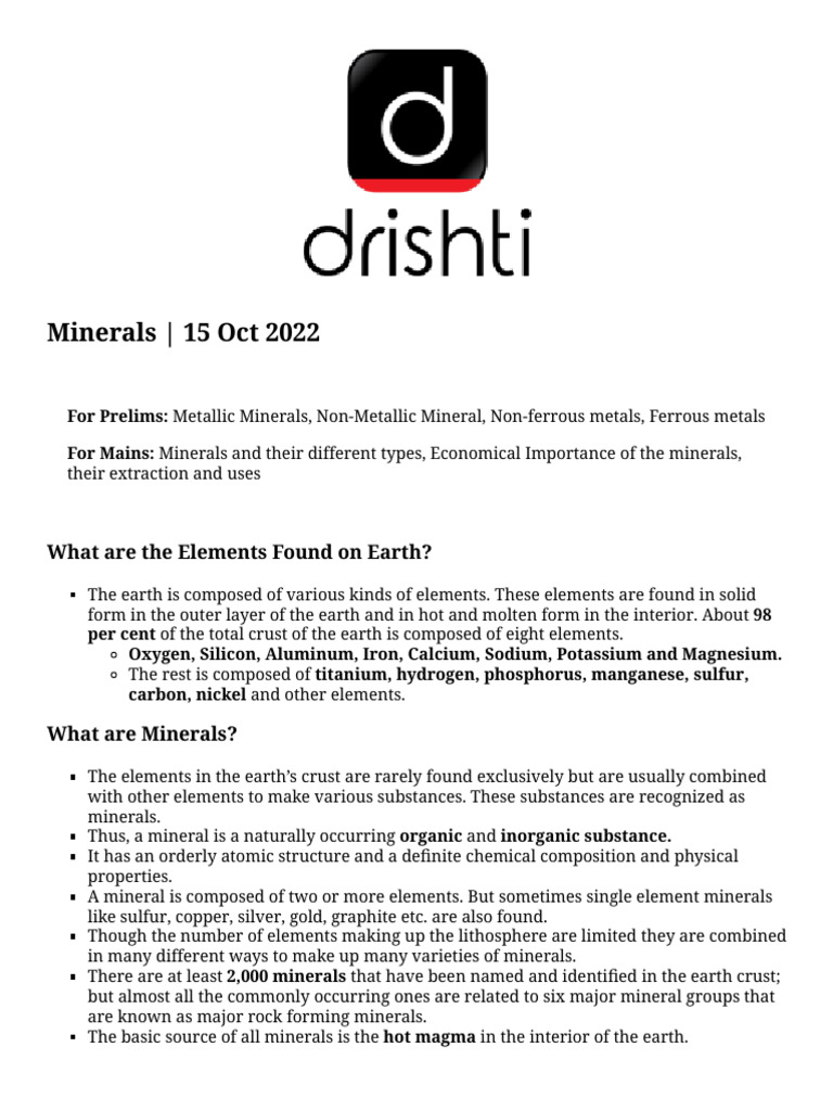 To-The-Points Paper1 Minerals-8 Print Manually | PDF | Chemical ...
