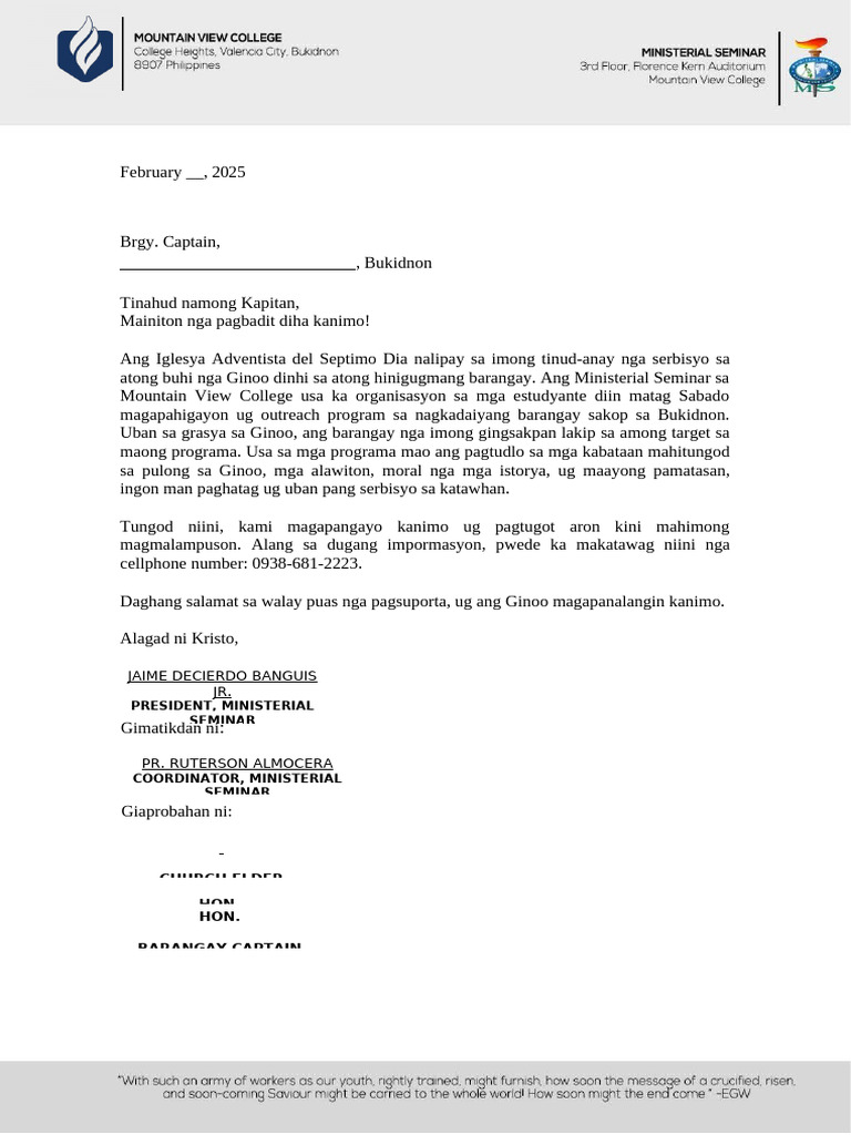 MS BSST Letter To Barangay | PDF