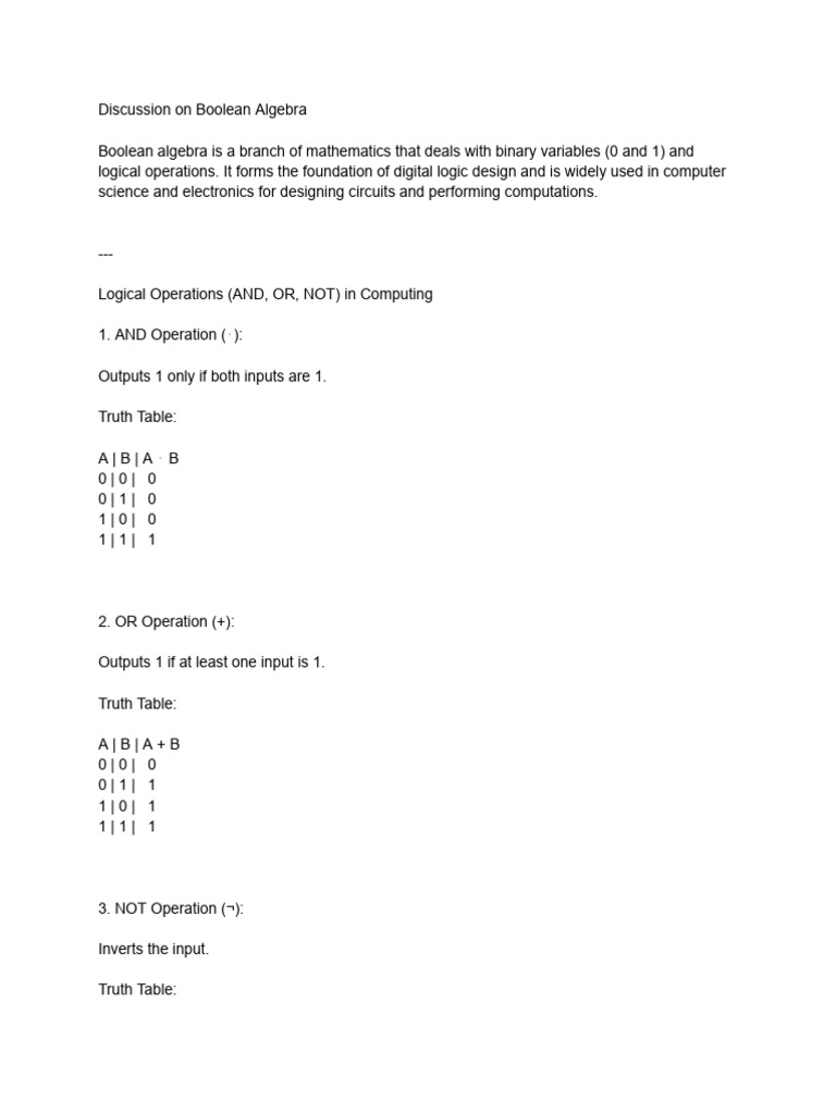 Discussion on Boolean Algebra | PDF