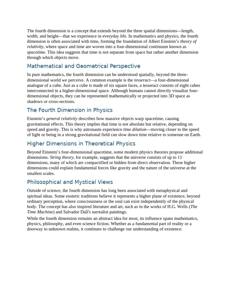 4th dimension | PDF | Dimension | Space