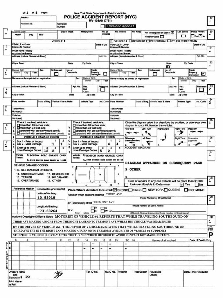 Third Ave Accident Report Summary | PDF