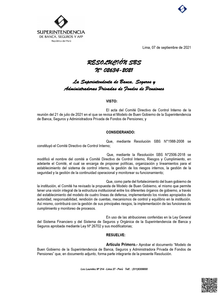 Modelo de Buen Gobierno SBS 2021 | PDF | Seguro | Pensión