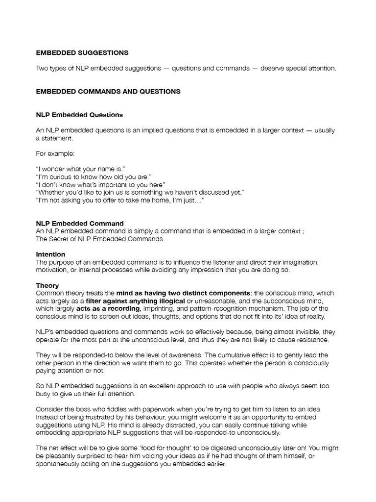 NLP Embedded Commands Guide | PDF | Mind | Question