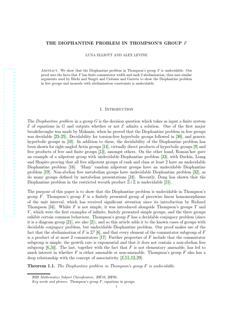 The Diophantine Problem in Thompson'S Group | PDF | Polynomial | Group ...