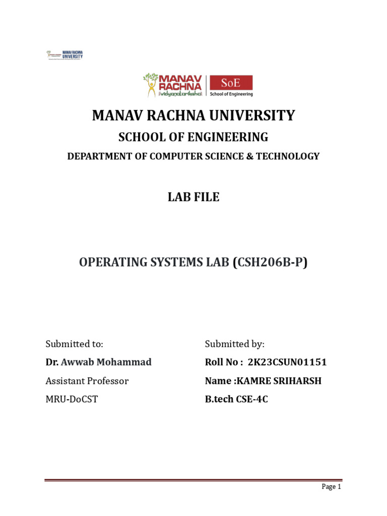 Operating Systems Lab Report - MRU | PDF