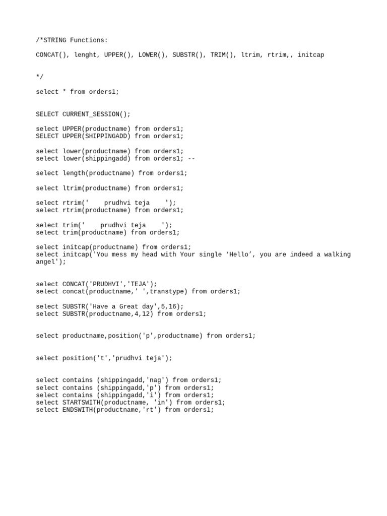 SQL String Functions and Queries | PDF