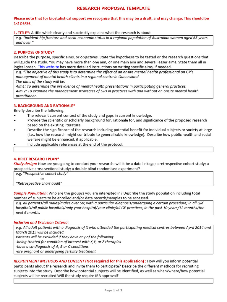 Research Proposal Template | PDF | Medical Diagnosis | Cohort Study