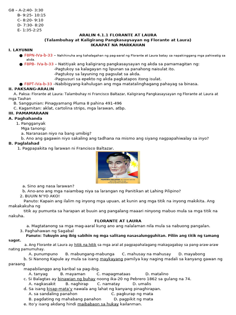 Banghay-Aralin-Sa-Filipino-8 - 4TH | PDF