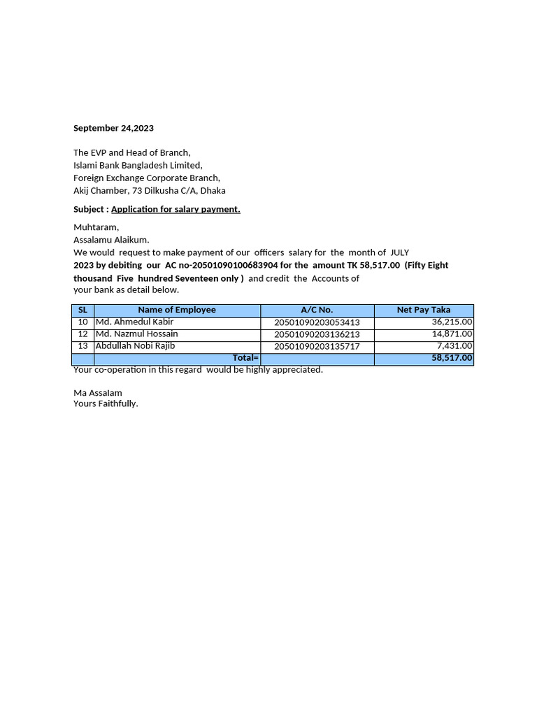 Salary Application-July 2023 | PDF