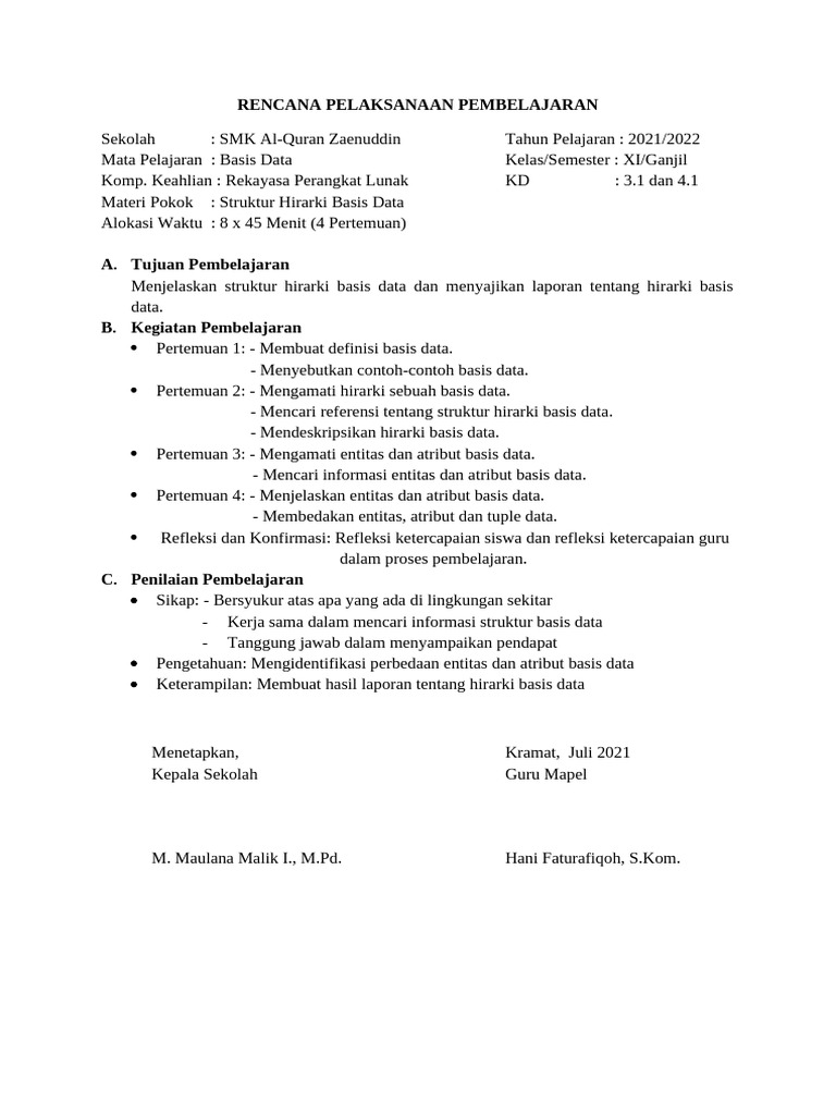 1.3 RPP Basis Data Xi RPL Tp. 2021-2022 | PDF