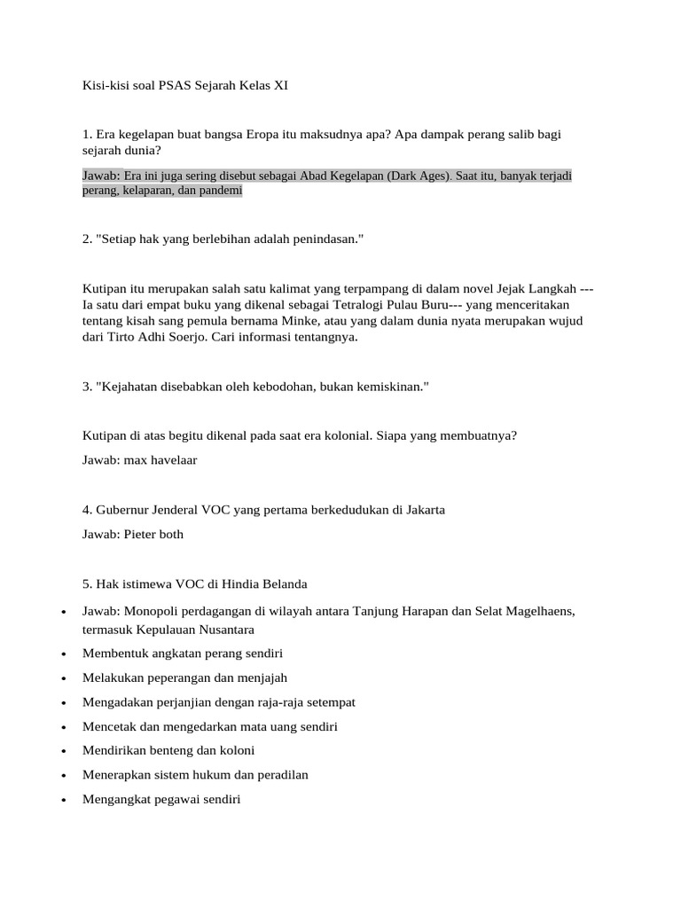 Kisi-kisi SEJARAH | PDF
