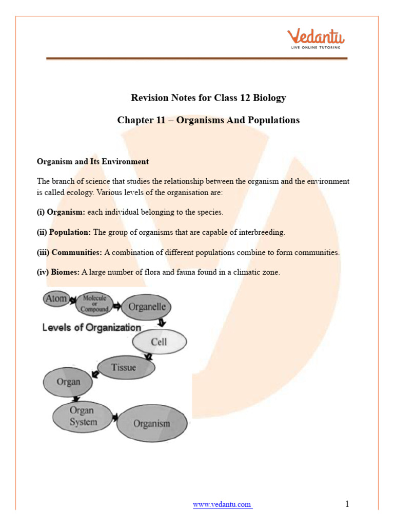 Biology Chapter 11 Organisms and Populations Class 12 Notes PDF | PDF ...