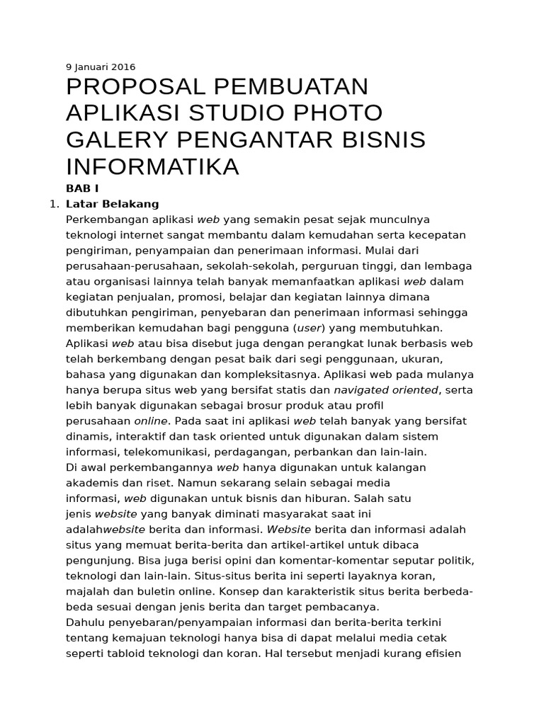 Proposal Pembuatan Aplikasi Studio Photo | PDF