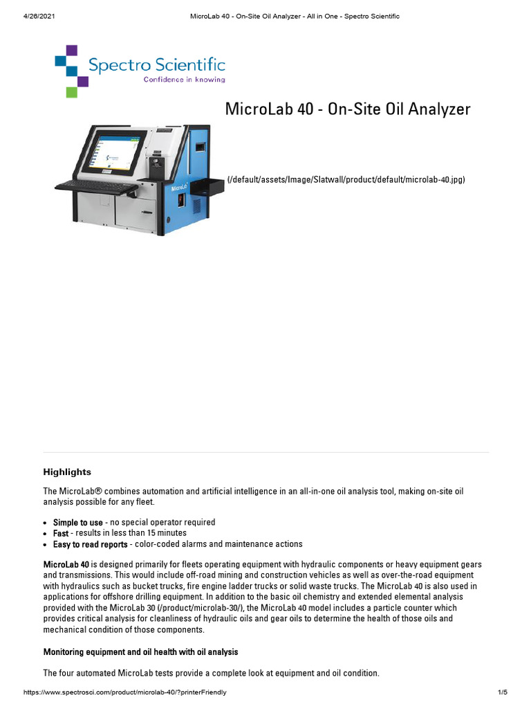 MicroLab 40 - On-Site Oil Analyzer - All in One - Spectro Scientific | PDF | Spectroscopy ...