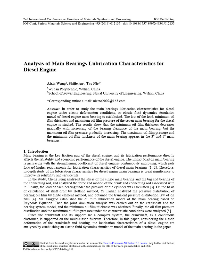 Analysis of Main Bearings Lubr | PDF | Bearing (Mechanical ...