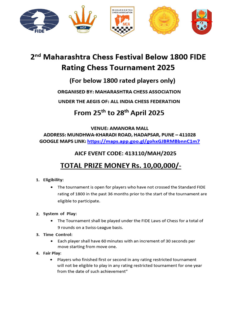 Circular-2nd-MCF-Below-1800-FIDE-Rating-Chess-Tournament-1 | PDF | Chess