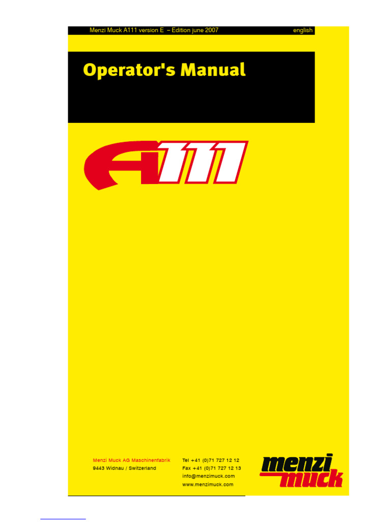 Menzi Muck A111E Operator Guide | PDF | Mechanical Engineering | Manufactured Goods