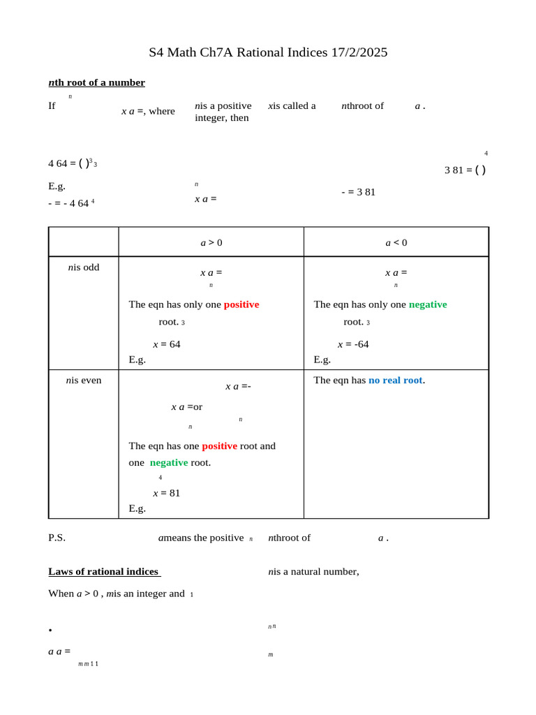 S4 Ch7A 7B Notes 2025 0217 | PDF | Mathematics | Mathematical Objects
