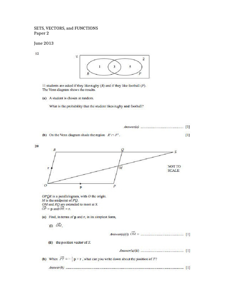 Sets Vectors Functions p24 0580 Maths | PDF