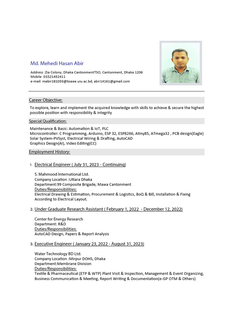 Md. - Mehedi - Hasan - Abir CV | PDF
