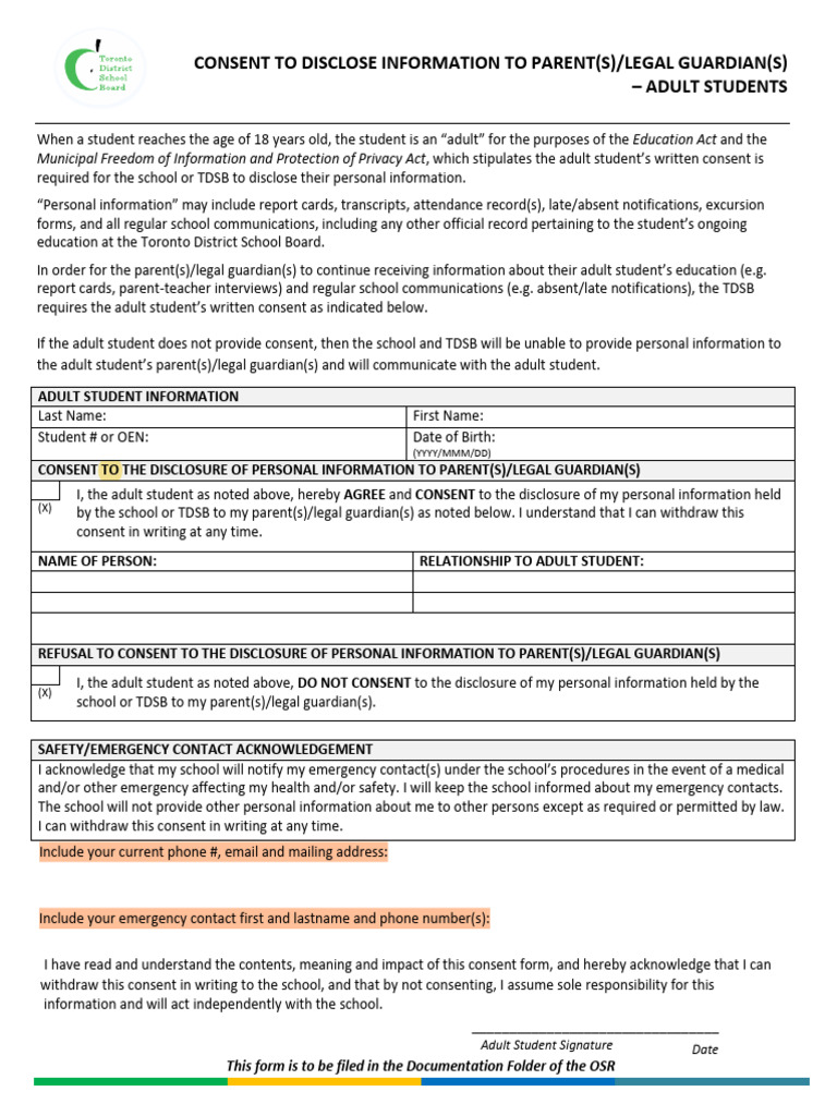 Consent Form for Adult Student Info Disclosure | PDF | Justice | Crime ...