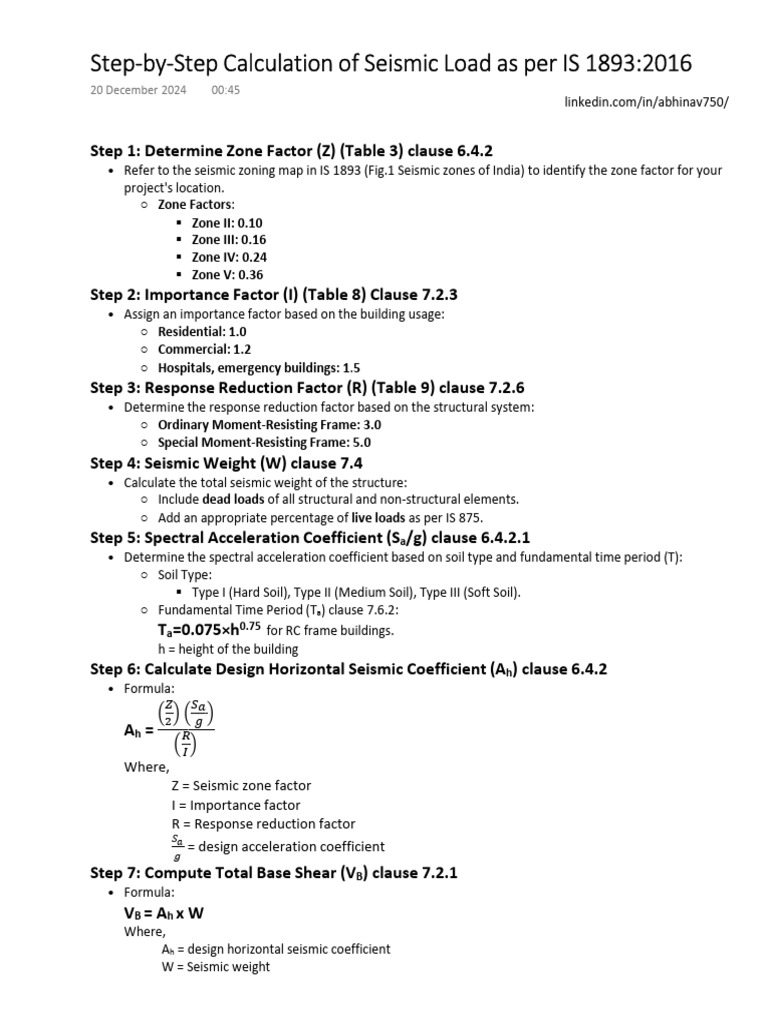 Steps To Seismic Load Calculation | PDF | Applied And Interdisciplinary Physics | Mechanical ...