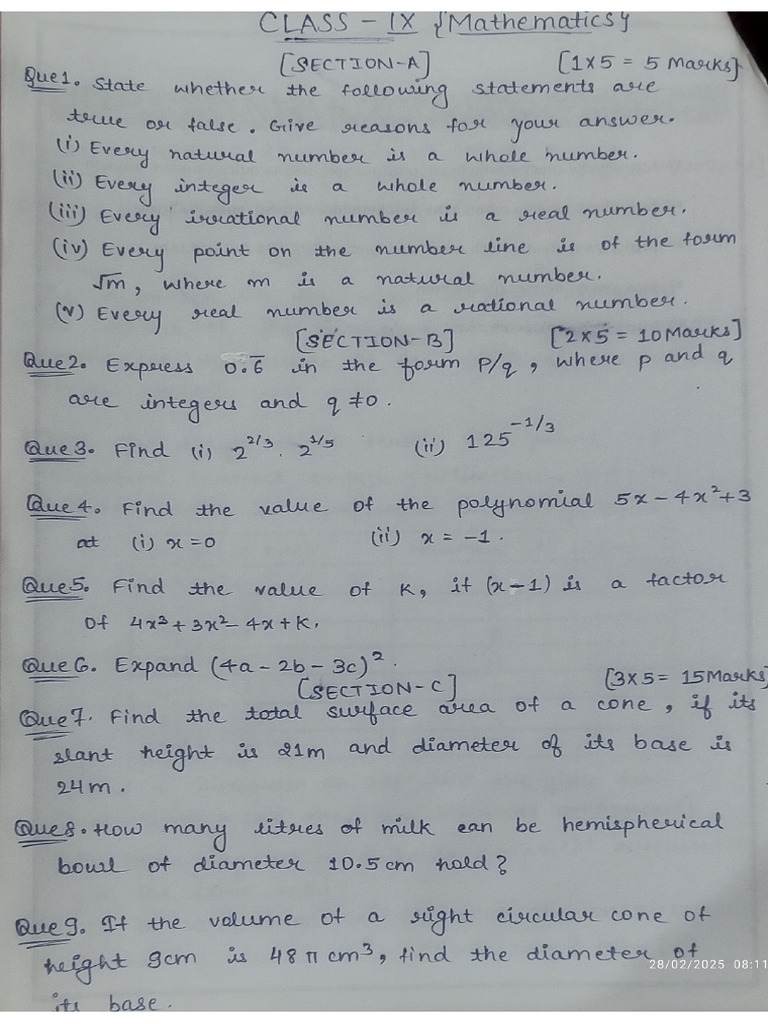CLASS 9th MATHEMATICS | PDF