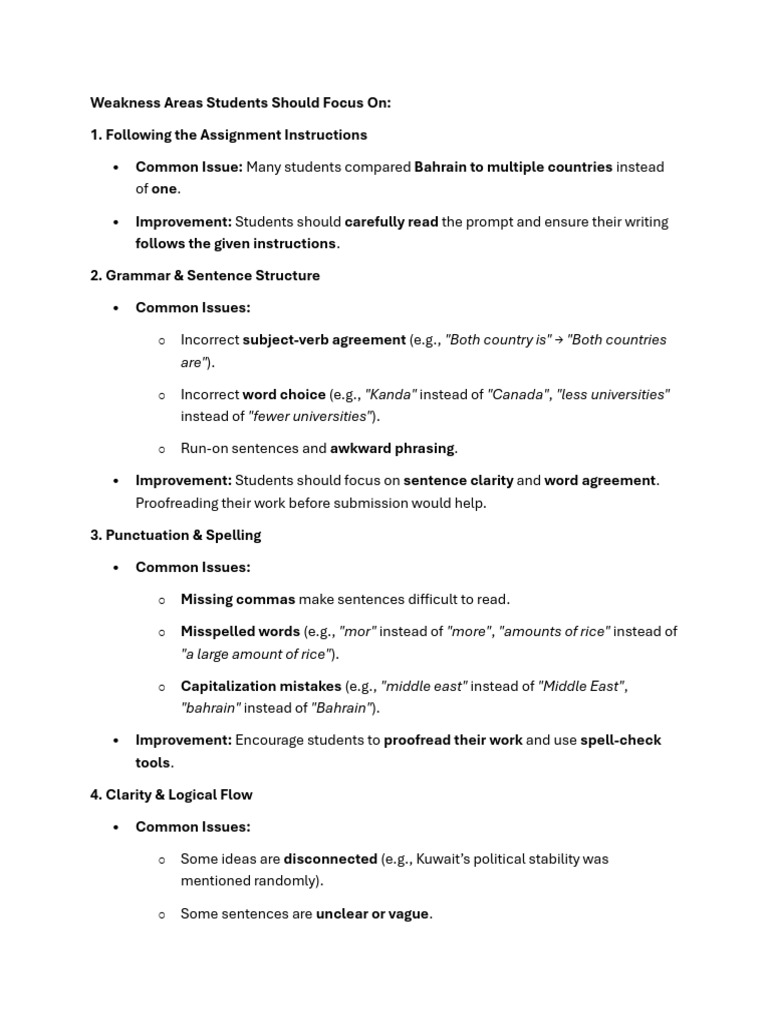 Weakness Areas Students Should Focus O1 | PDF | Proofreading | Human ...