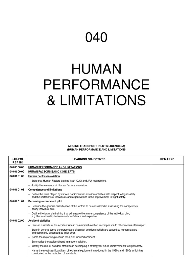 Lo 040 Human Performance & Limitations | PDF | Breathing | Stress (Biology)