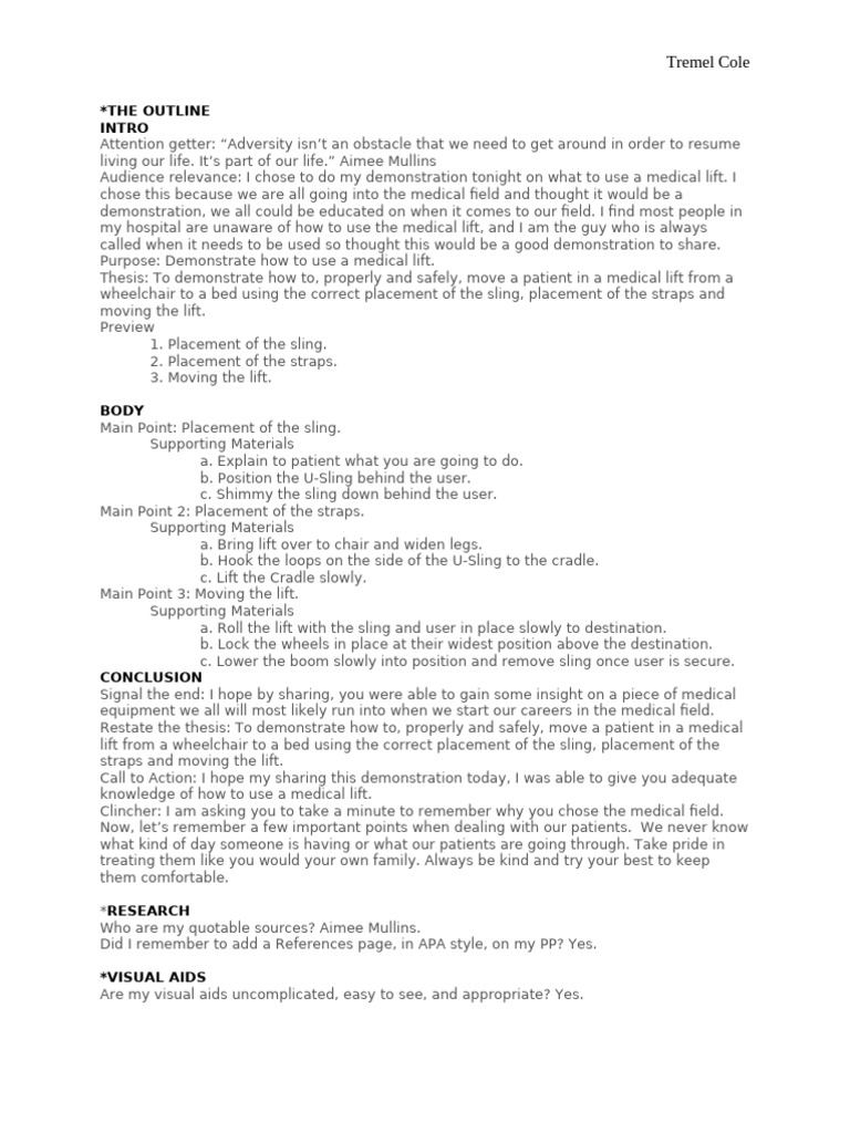 Speech Prep Worksheet-Demonstration-Tremel Cole | PDF