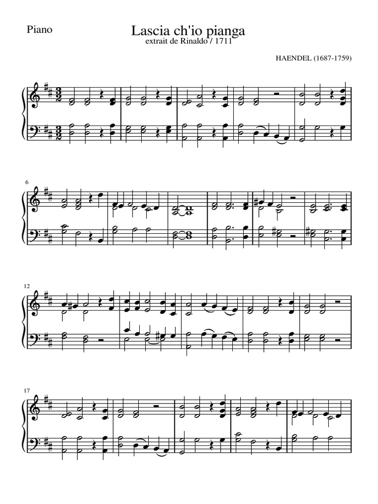 Lascia ch'io pianga - Handel Piano Score | PDF | Compositions