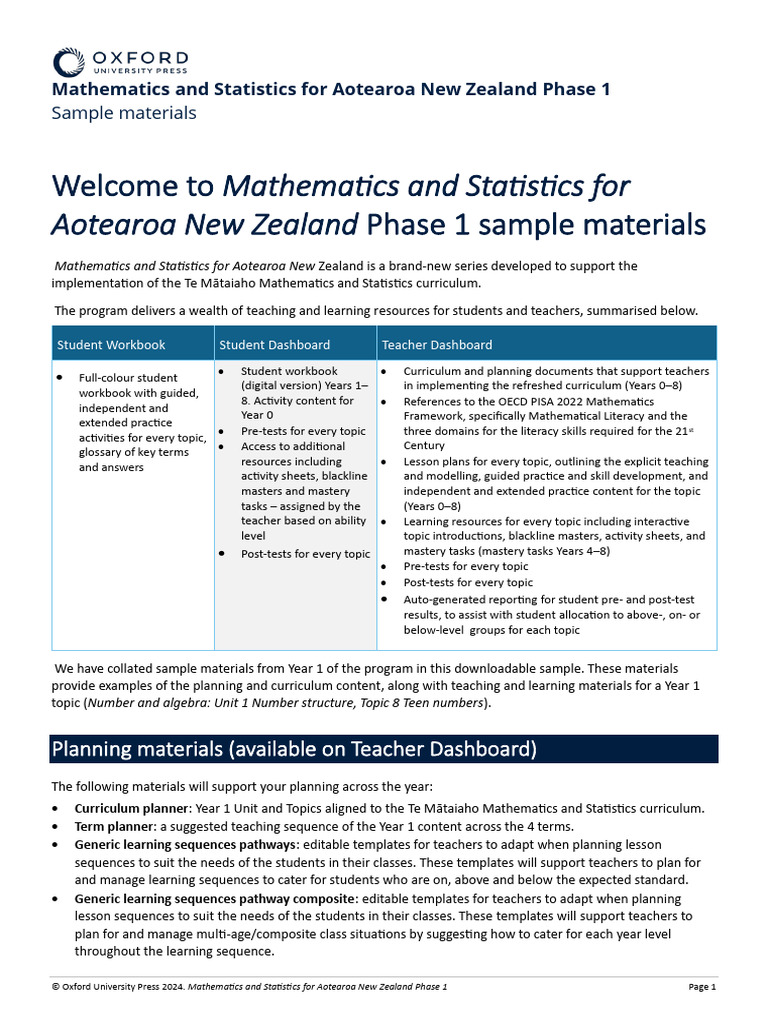 OUP Phase1 MSANZ Sample Materials | PDF | Multiplication | Statistics