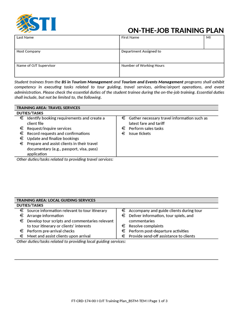 Ft Crd 174 00 Ojt Training Plan Bstm Tem | PDF | Aviation