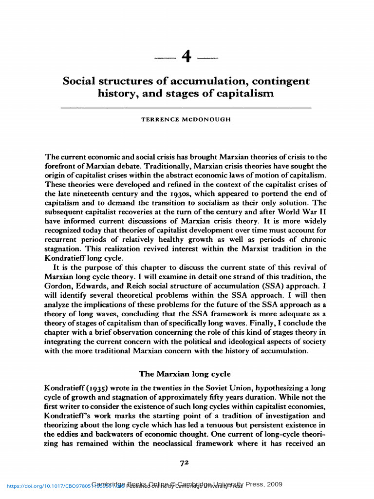 Ch 4 Social Structures of Accumulation Contingent History and Stages of Capitalism | PDF ...