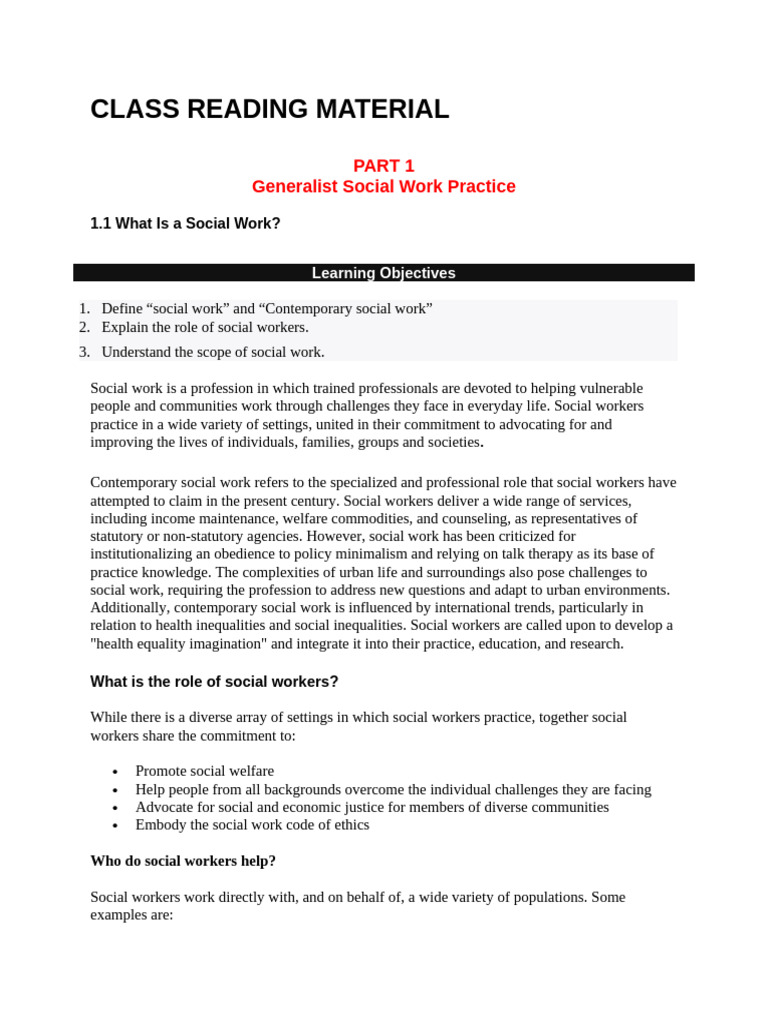 2.class Reading Material | PDF | Social Work | Social Stratification