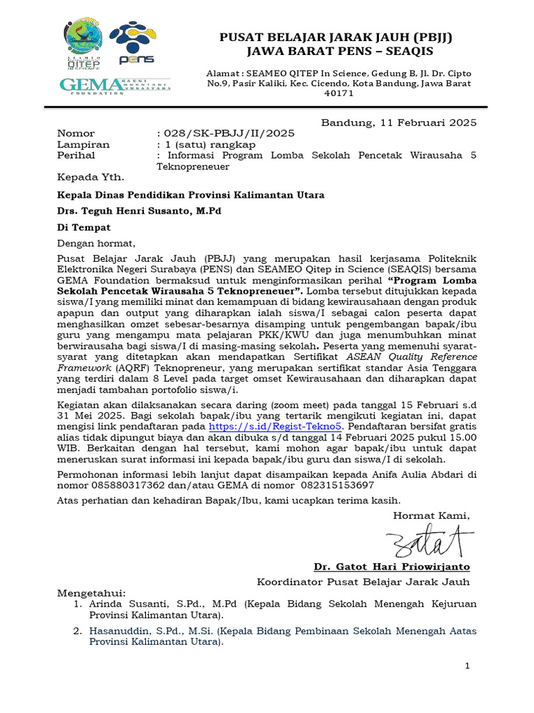 (DISDIK PROV KALTARA) 028_-_SK_-_PBJJ-II-_2025_-_- LOMBA SPW 5 | PDF