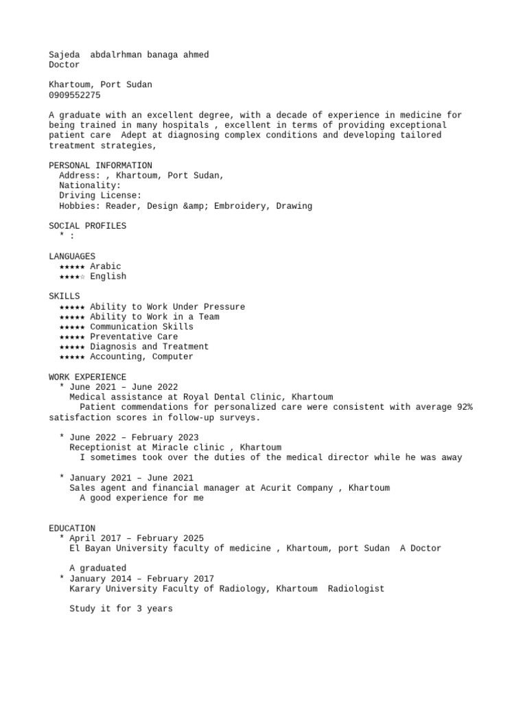 Sofia Mon - Resume - Doctor | PDF