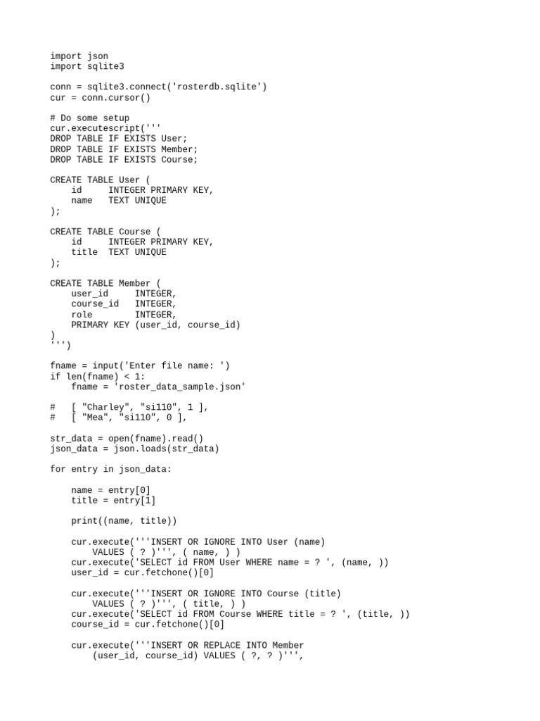 SQLite User Course Management Script | PDF