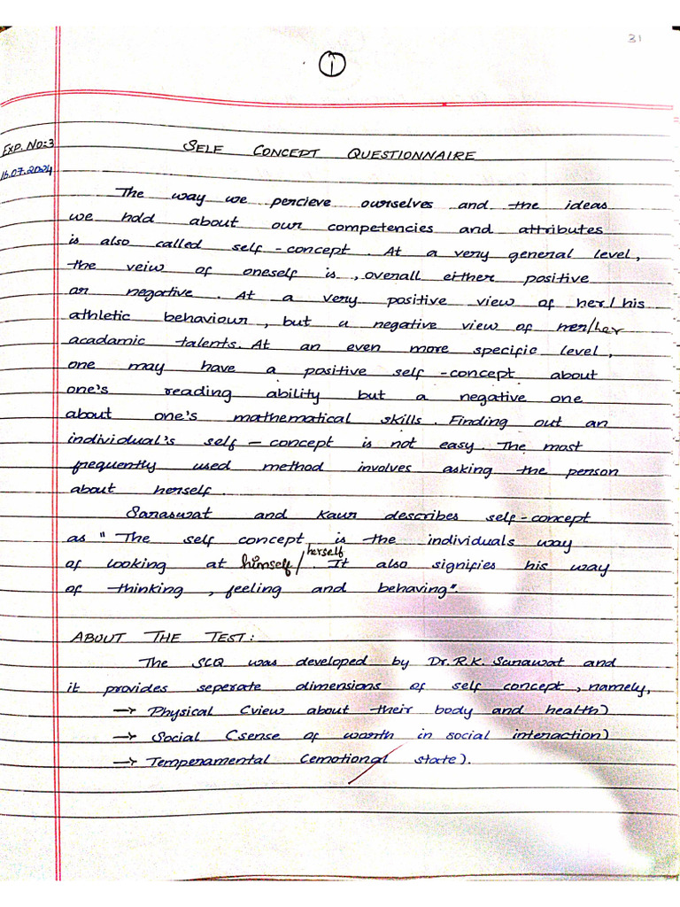 Self-Concept Questionnaire Ex-3 | PDF