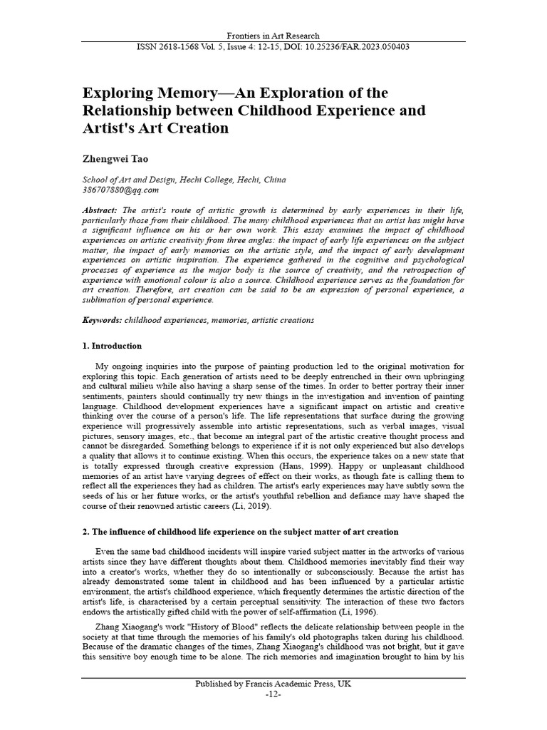 Exploring Memory-An Exploration of The Relationship Between Childhood ...