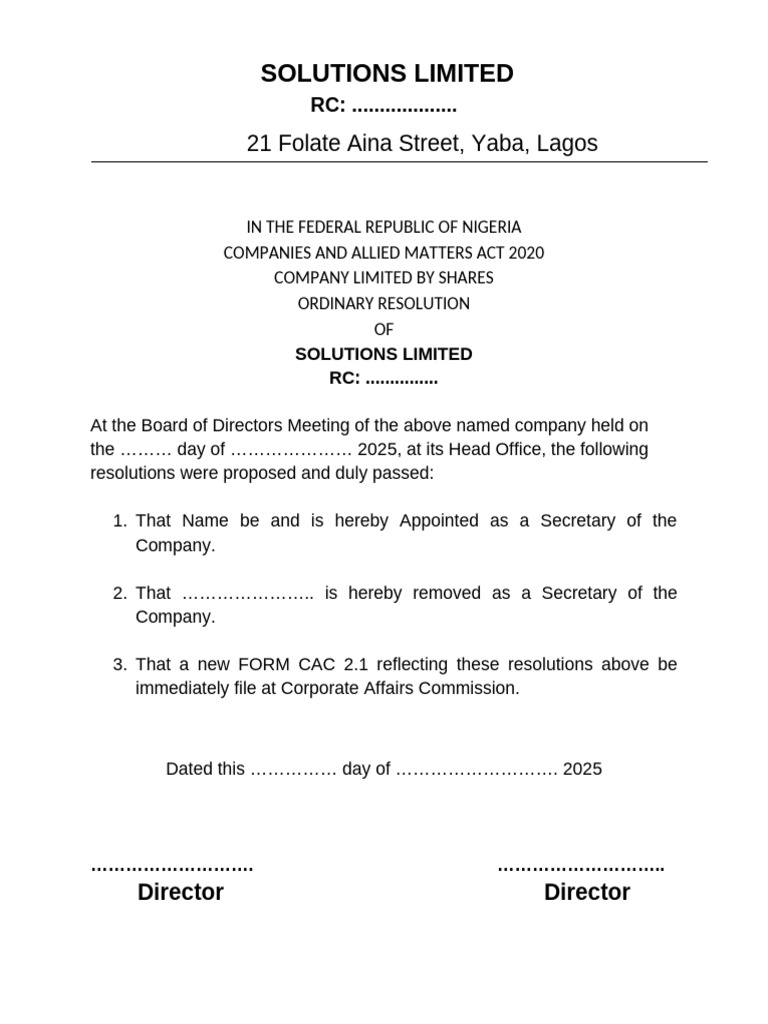 Company Secretary Appointment Resolution | PDF