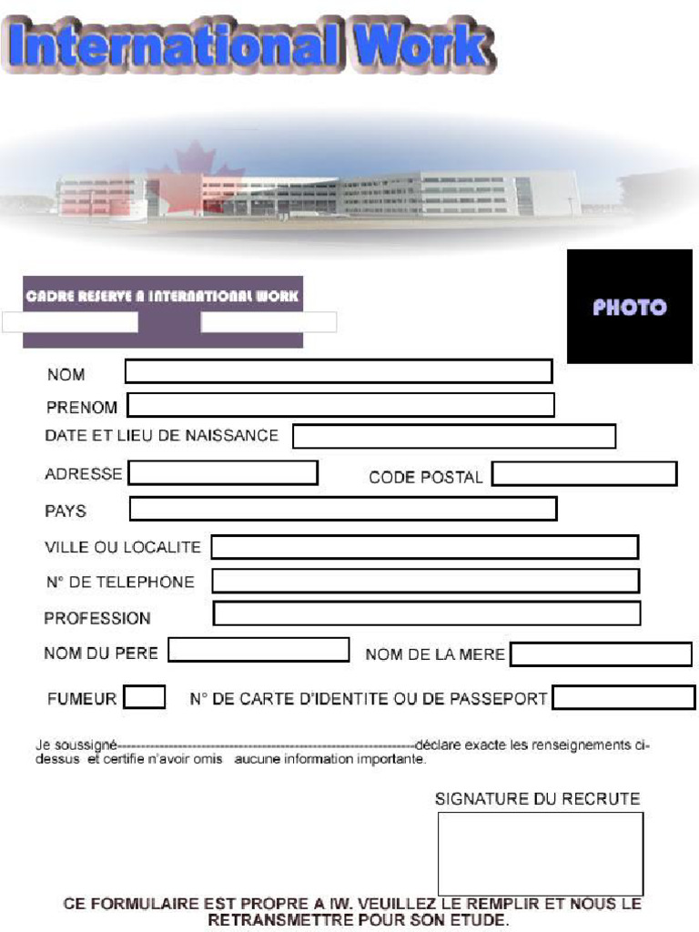 Formulaire International Work Canada | PDF