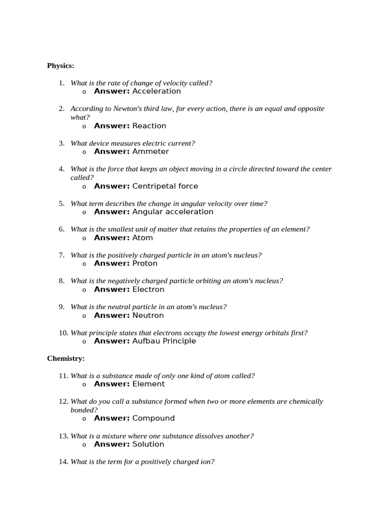 Reviewer Science Trivia | PDF | Ion | Atoms
