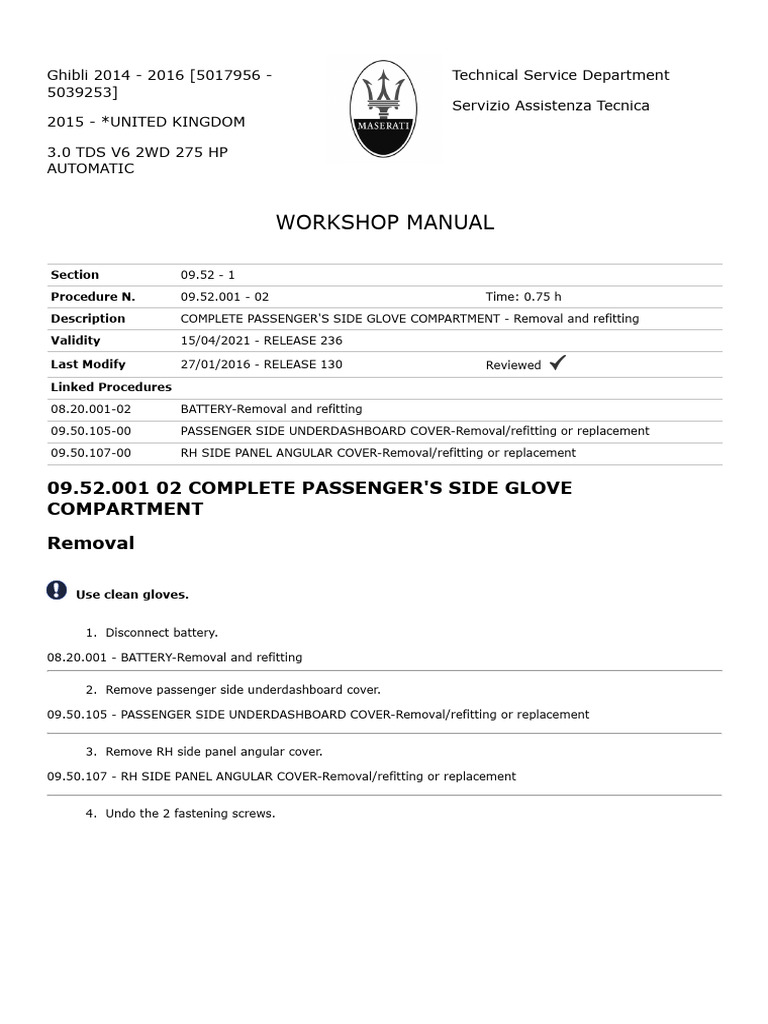 Maserati TechDOC Pass Glove Compartment | PDF