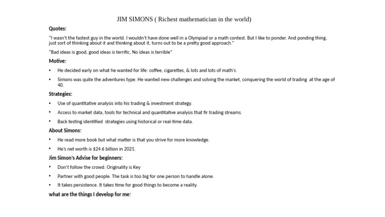 JIM SIMONS ( Richest mathematician in the world | PDF